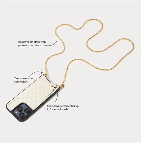 Bandolier Sheila Crossbody Phone Case and Wallet for iPhone 15 Pro - Pyramid Studded Vegan Leather with Gold Snake Chain Strap