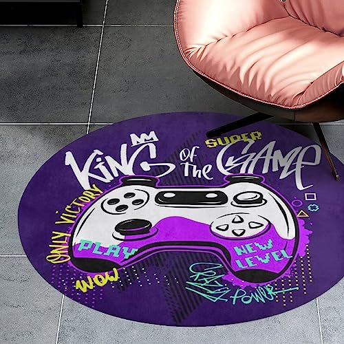 HoaMoya Cool Game Joystick Round Area Rug Purple Game Doodle Circle Rug Carpet Large Circular Rugs Non-Slip Mat for Kitchen Living Room Bedroom Decoration 90 * 90cm