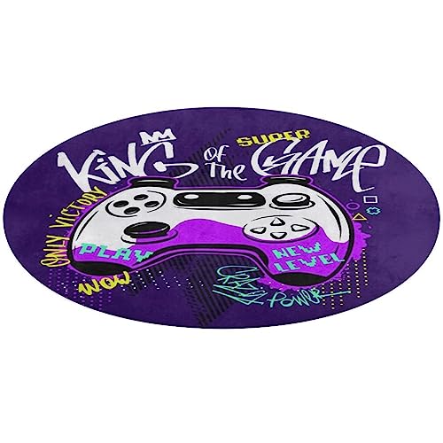 HoaMoya Cool Game Joystick Round Area Rug Purple Game Doodle Circle Rug Carpet Large Circular Rugs Non-Slip Mat for Kitchen Living Room Bedroom Decoration 90 * 90cm