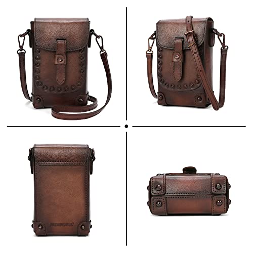 Montana West Crossbody Handbag Genuine Leather Shoulder Bag Mini Vintage Cell Phone Purse for Women Dark Brown MWG02-9062_CF