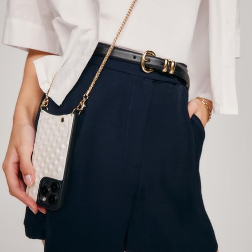 Bandolier Sheila Crossbody Phone Case and Wallet for iPhone 15 Pro - Pyramid Studded Vegan Leather with Gold Snake Chain Strap
