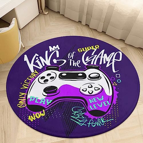 HoaMoya Cool Game Joystick Round Area Rug Purple Game Doodle Circle Rug Carpet Large Circular Rugs Non-Slip Mat for Kitchen Living Room Bedroom Decoration 90 * 90cm