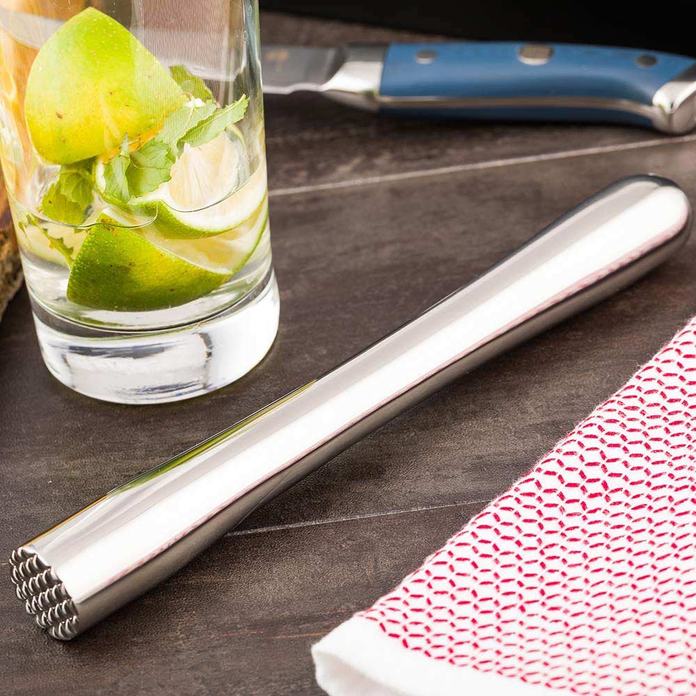 Restaurantware Bar Lux 8 Inch Muddler For Cocktails 1 Premium Ice Crusher Tool - Comfortable Hold Durable Stainless Steel Mojito Muddler For Making Mint Or Fruit Based Drinks For Home Bars