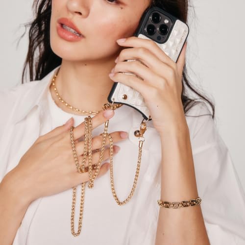 Bandolier Sheila Crossbody Phone Case and Wallet for iPhone 15 Pro - Pyramid Studded Vegan Leather with Gold Snake Chain Strap