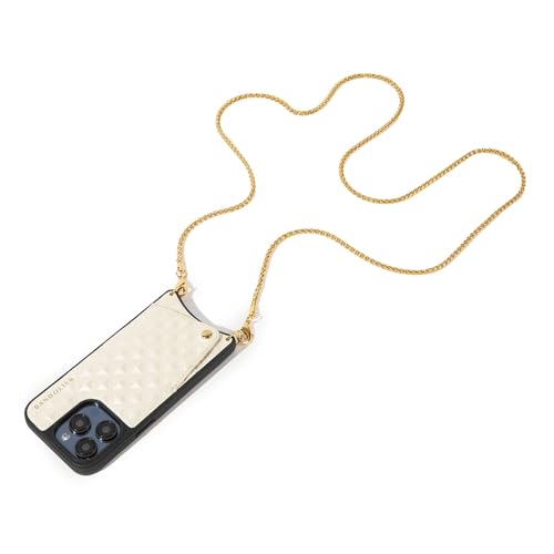 Bandolier Sheila Crossbody Phone Case and Wallet for iPhone 15 Pro - Pyramid Studded Vegan Leather with Gold Snake Chain Strap