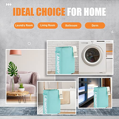 Caroeas 22" Rolling Slim Laundry Basket with Stand Foldable Waterproof Hamper and Organizer on Wheels Tall Thin Dirty Laundry Hamper Baskets Home Corner Bag Light Blue