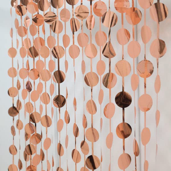 Tableclothsfactory Blush/Rose Gold Round Chain Foil Fringe Door Window Curtain Party Backdrop, Metallic Gold Tinsel Streamer Party Decor - 3ftx6.5ft