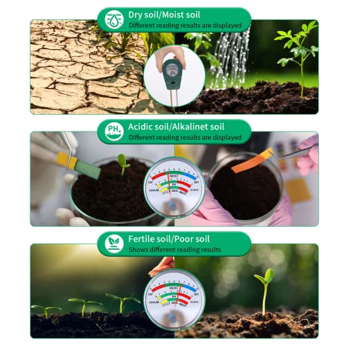 3 in 1 Soil Tester, Soil Moisture/Fertility/pH Test, Soil Moisture Meter Sensor, Soil Test Kit for Garden, Farm, Plant, Outdoor, Indoor, Lawn Use, No Battery (Green)
