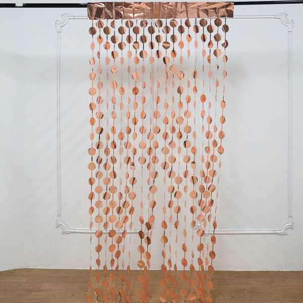 Tableclothsfactory Blush/Rose Gold Round Chain Foil Fringe Door Window Curtain Party Backdrop, Metallic Gold Tinsel Streamer Party Decor - 3ftx6.5ft