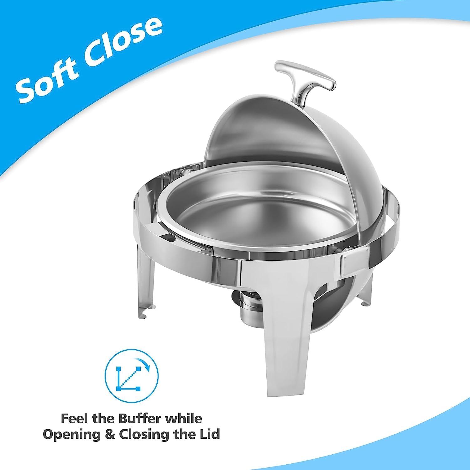 Round Roll Top Chafing Dish Buffet Set, 6.8 QT Round Chafers for Catering, Round Stainless Steel Chafers and Buffet Warmers Sets for Parties Wedding Catering Event,Silver