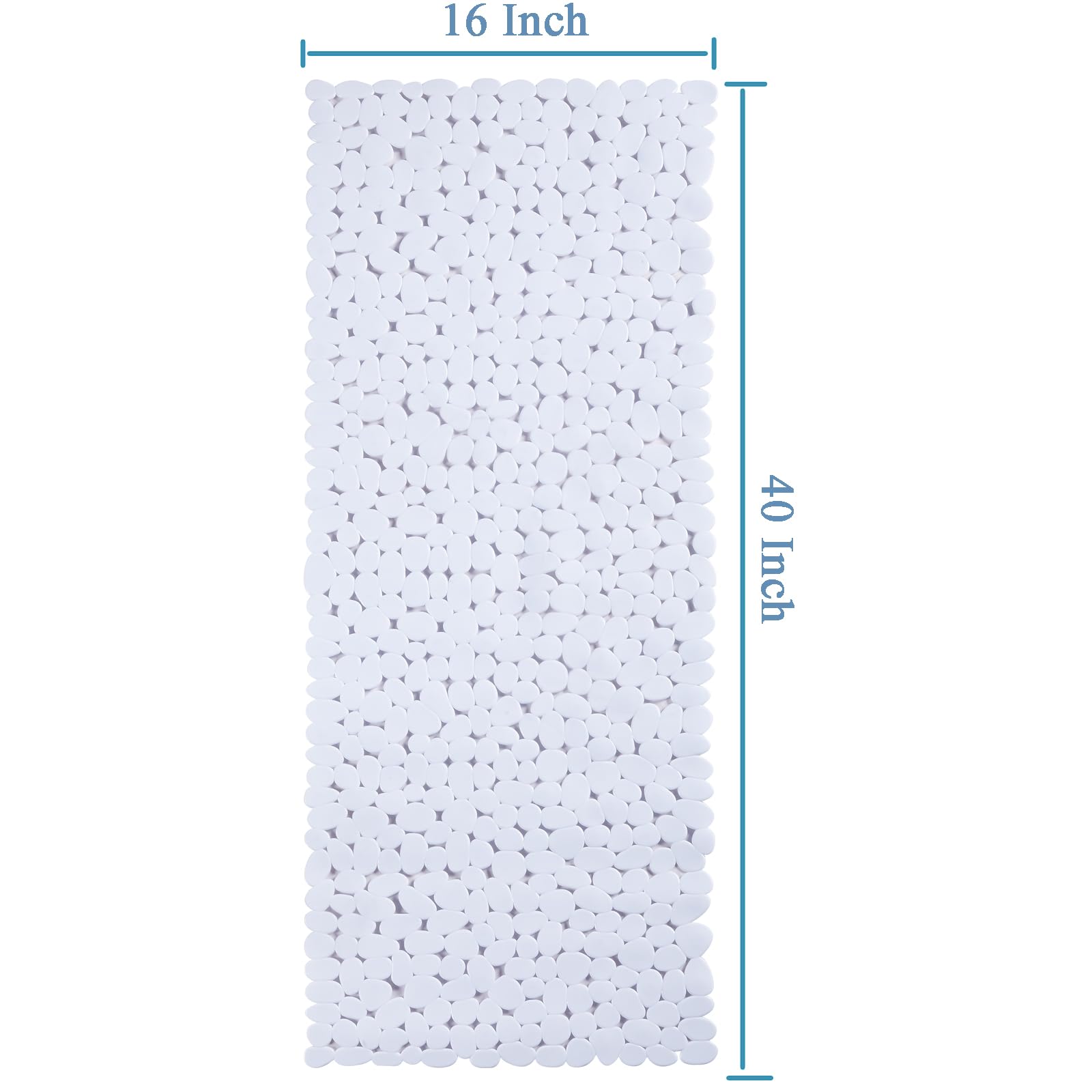 Webos Bath Shower Mat Non Slip: Extra Large Pebble Bathtub mat for Kids, Elderly, Anti Slip Shower Matt with Drain Holes Suction Cups Tub Mat - 16 X 40 Inch White