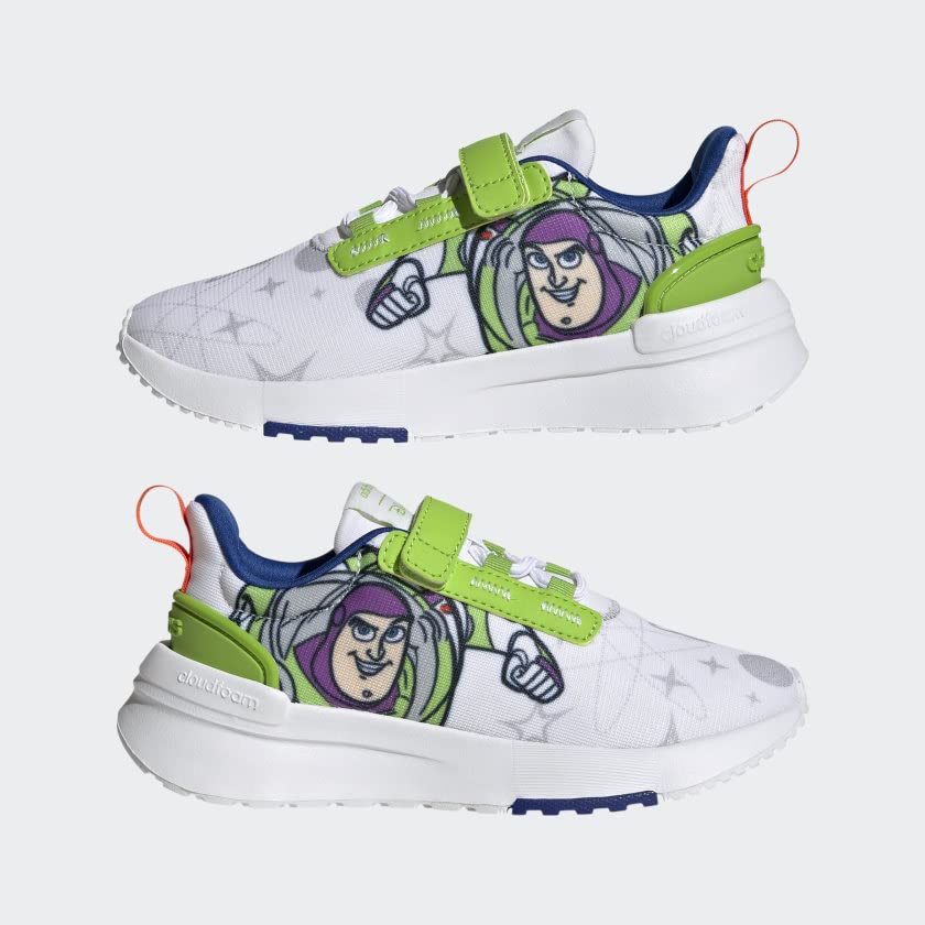 adidas Racer TR21 Running Shoe, FTWR White/FTWR White/Semi Solar Green (Buzz Lightyear), 1 US Unisex Little Kid