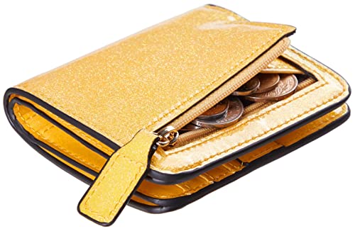 Gostwo Small Wallet for Women, Bifold Card Holder Rfid Wallet Women Genuine Leather with ID Window(Coated Yellow)