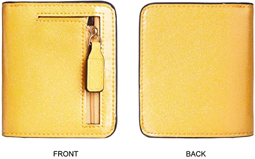 Gostwo Small Wallet for Women, Bifold Card Holder Rfid Wallet Women Genuine Leather with ID Window(Coated Yellow)