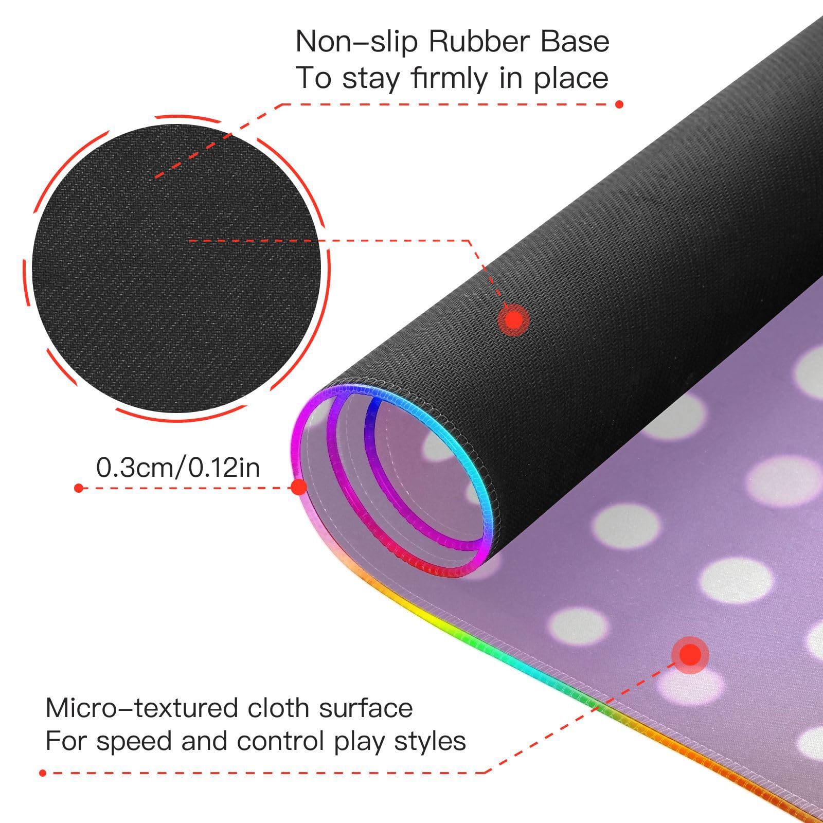 Rainbow Polka Dot Wireless Charging Mouse Pad for Mobile Phone Extra Large Gaming Mousepad with 13 Lighting Modes Computer Mat for Gaming MacBook PC Laptop Desk Office Home