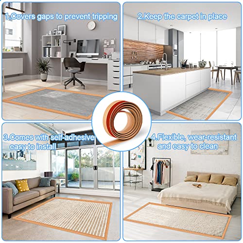 6.56 FT Carpet & Floor Transition Strip, PVC Self Adhesive Edging Trim Strip, Carpet Trim, for Edging Floors and Carpets with Height Less Than 0.2in/5mm (Brown Wood Grain)