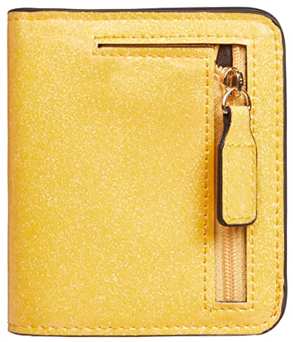 Gostwo Small Wallet for Women, Bifold Card Holder Rfid Wallet Women Genuine Leather with ID Window(Coated Yellow)