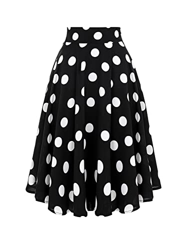 Choies Women Pleated Vintage Skirt Polka Dot Pleated Skater Midi Skirt Summer Skirt L