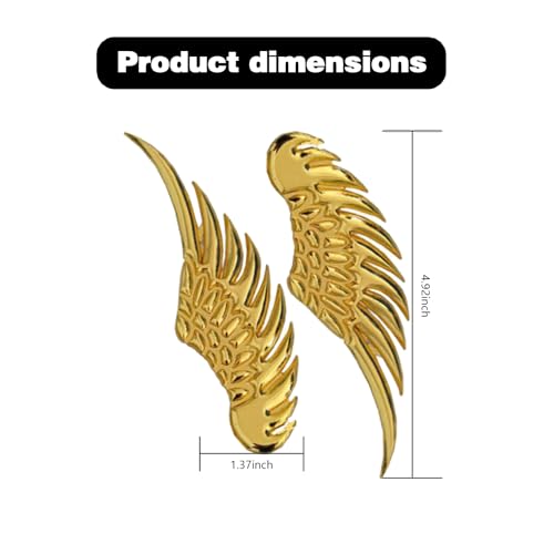 UGSHY 1 PC Car Tail Sticker, 4.92" x 1.37" All-Metal 3D Three-Dimensional Angel Wings Eagle Wings Decal, Modified Personalized Creative Decorative Sticker, Suitable for Various Car Models (Gold)