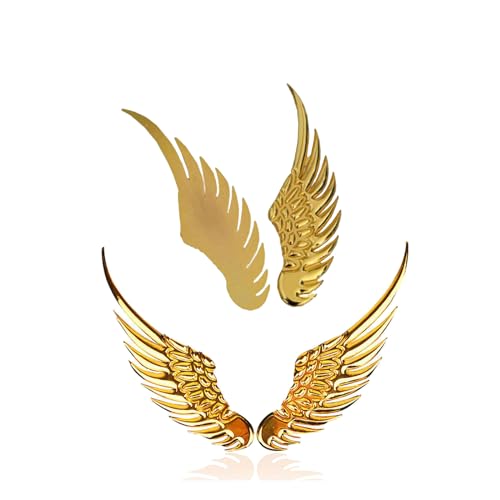 UGSHY 1 PC Car Tail Sticker, 4.92" x 1.37" All-Metal 3D Three-Dimensional Angel Wings Eagle Wings Decal, Modified Personalized Creative Decorative Sticker, Suitable for Various Car Models (Gold)