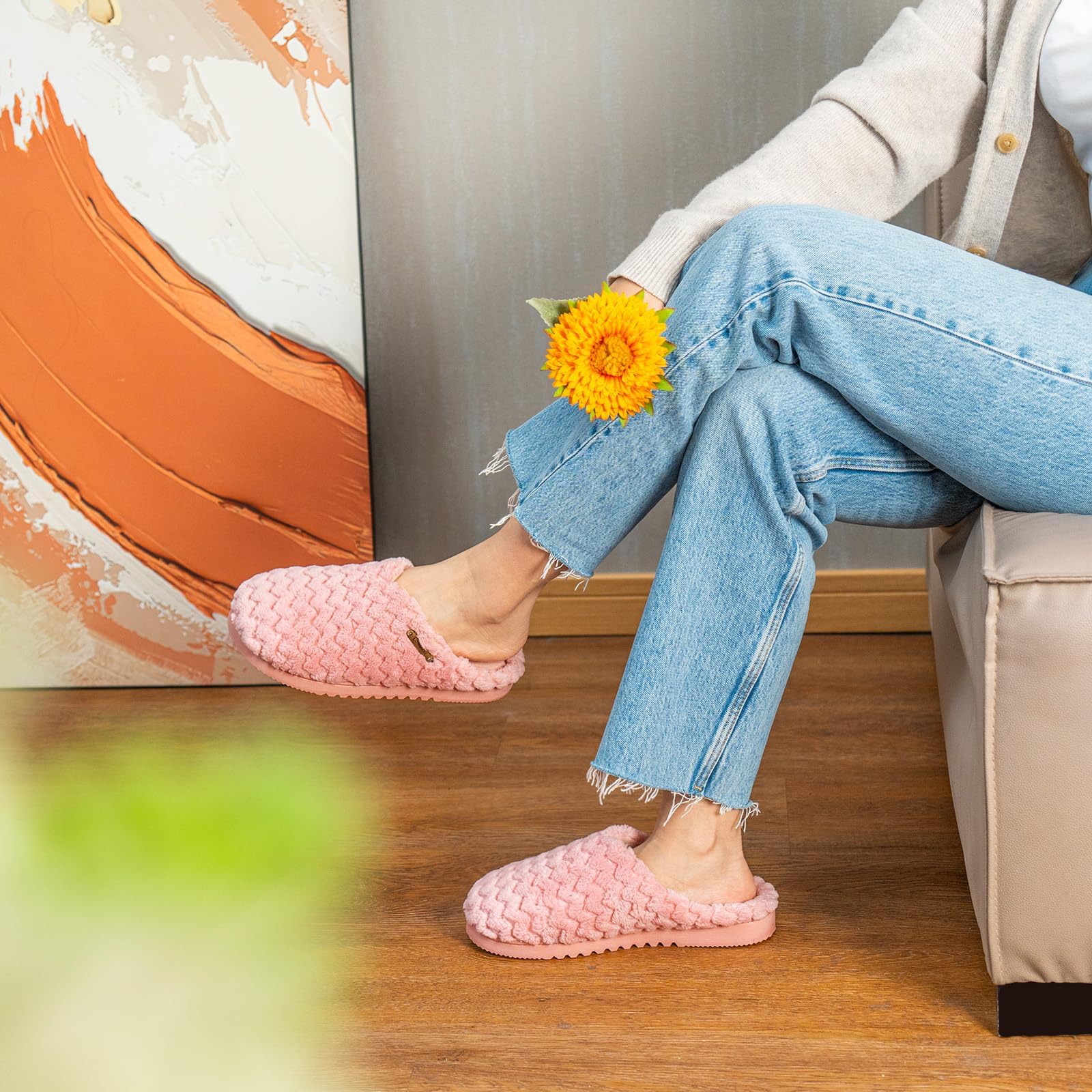 LongBay Women's Slip-On House Slippers Comfy Memory Foam Bedroom Shoes 9-10, Pink