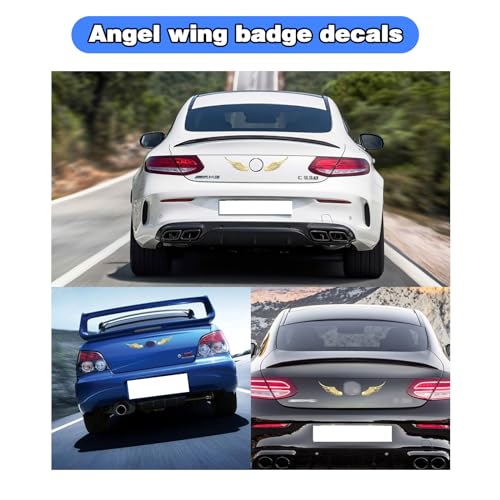 UGSHY 1 PC Car Tail Sticker, 4.92" x 1.37" All-Metal 3D Three-Dimensional Angel Wings Eagle Wings Decal, Modified Personalized Creative Decorative Sticker, Suitable for Various Car Models (Gold)