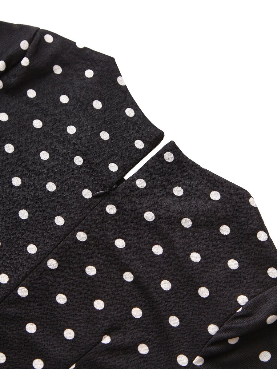 CISMARK Women's Casual Polka Dot Short Sleeve Round Neck Work Pencil Dress Black L