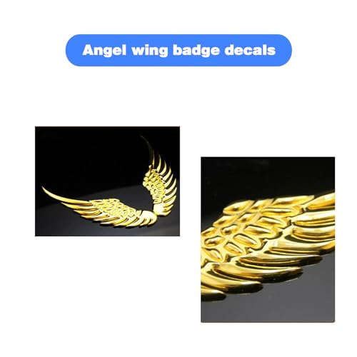 UGSHY 1 PC Car Tail Sticker, 4.92" x 1.37" All-Metal 3D Three-Dimensional Angel Wings Eagle Wings Decal, Modified Personalized Creative Decorative Sticker, Suitable for Various Car Models (Gold)