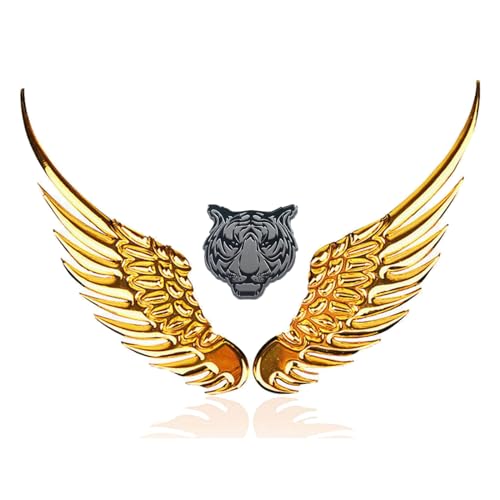 UGSHY 1 PC Car Tail Sticker, 4.92" x 1.37" All-Metal 3D Three-Dimensional Angel Wings Eagle Wings Decal, Modified Personalized Creative Decorative Sticker, Suitable for Various Car Models (Gold)
