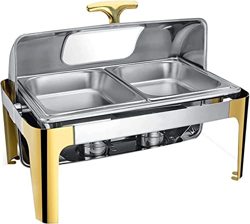 Food Warmer, Chafing Dish Stainless Steel Chafing Dishes with Lid for Parties, 9L Commercial Food Warmer for Buffet, with 3 Kind of Warming Tray (A) ()