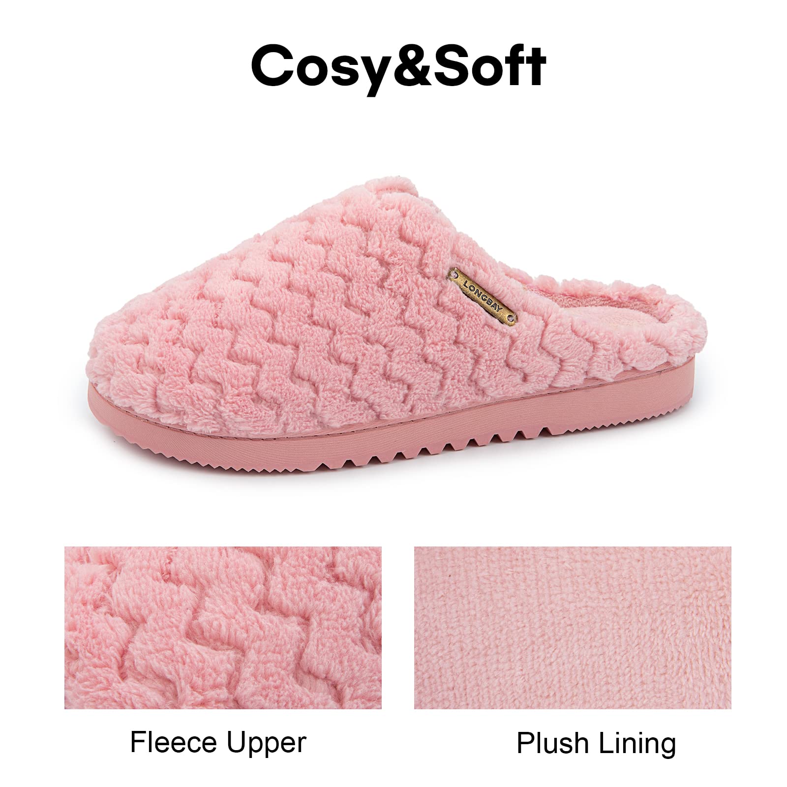 LongBay Women's Slip-On House Slippers Comfy Memory Foam Bedroom Shoes 9-10, Pink