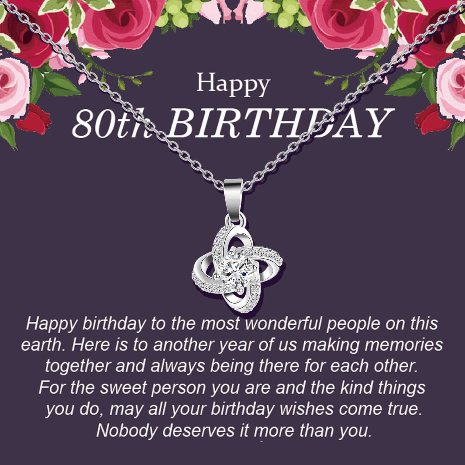Harry and Henry Birthday Gifts for Women 40th 50th 60th 70th 80th 90th Birthday Necklace for Her Zircon Love Knot Necklace Gifts for Birthday （80th birthday gifts for her）