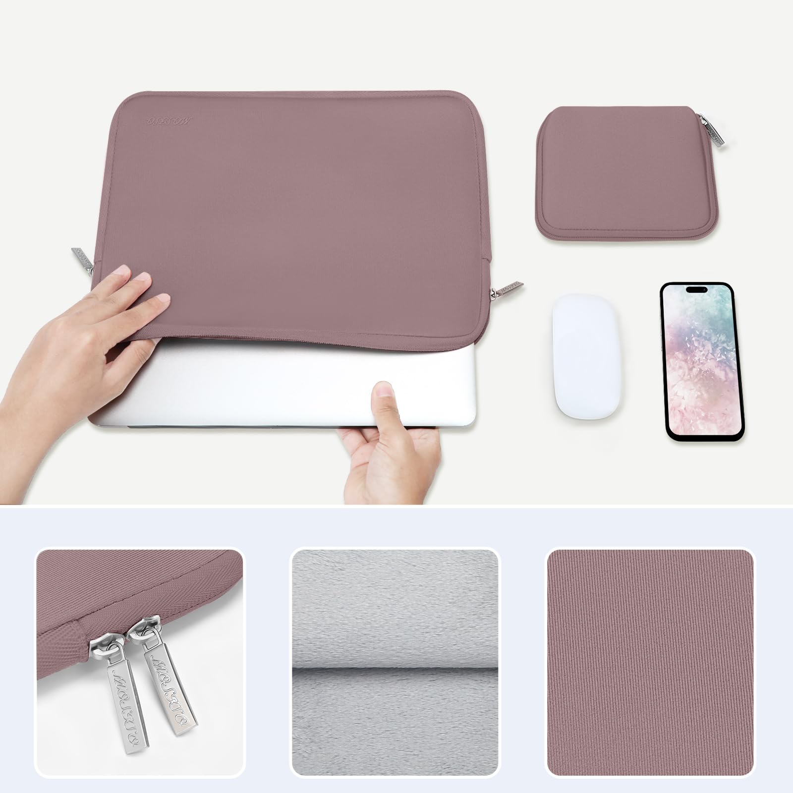 MOSISO Laptop Sleeve Compatible with MacBook Air 13 inch M3 A3113 M2 A2681 M1 A2337 A2179 A1932 / Pro 13 M2 M1 A2338 A2251 A2289 A2159 A1989 A1706 A1708, Neoprene Bag with Small Case, Brick Red