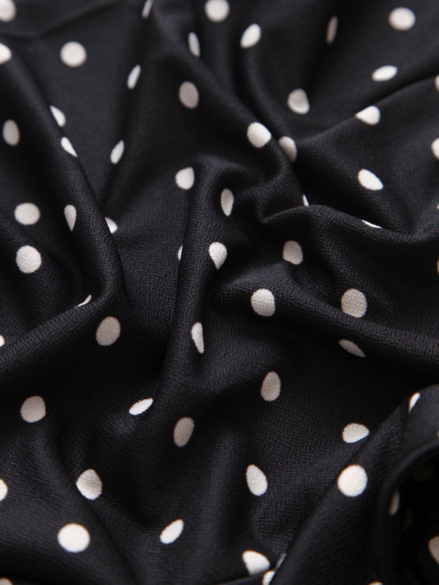 CISMARK Women's Casual Polka Dot Short Sleeve Round Neck Work Pencil Dress Black L