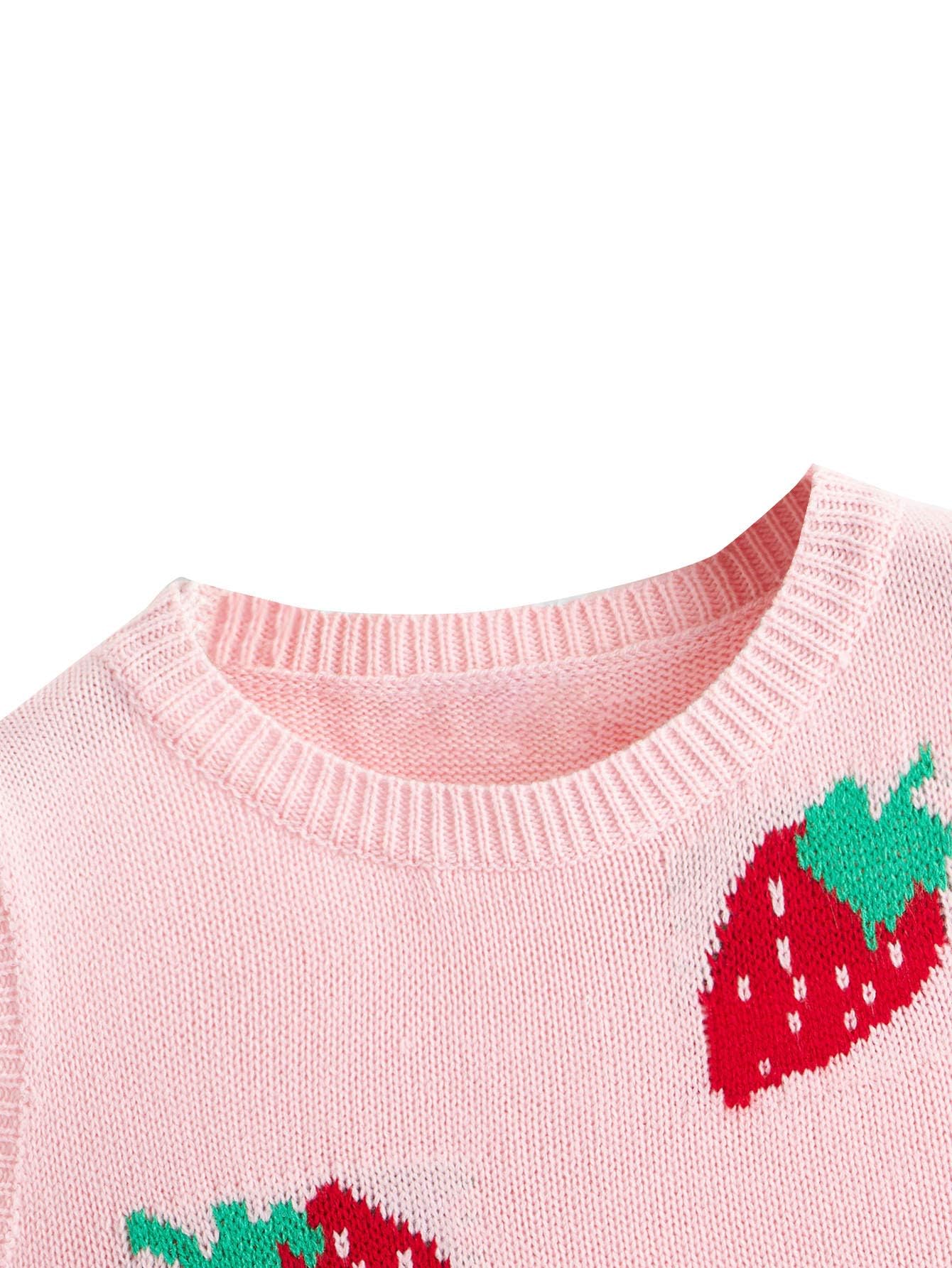 Floerns Women's Sleeveless Round Neck Cute Strawberry Sweater Vest Crop Shirt Top Pink S