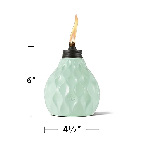 TIKI Seaside Escape 3-Pack Table Torches, 6" – Pastel Ivory, Pink & Blue Glass Outdoor Lighting | Weather-Resistant Design | Includes Long-Lasting Wick & Snuffer for Patio & Backyard