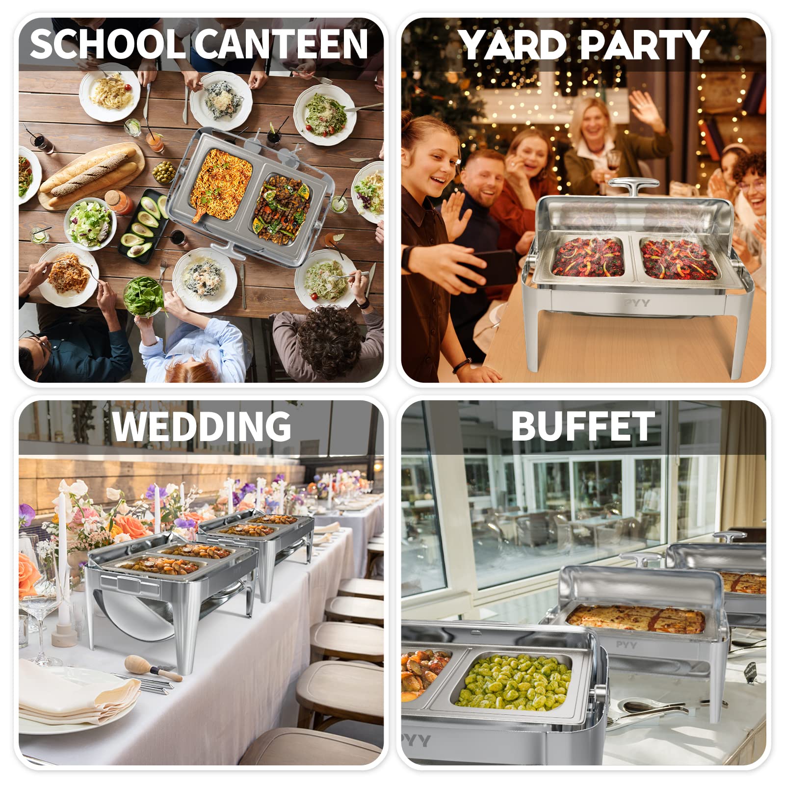 PYY Roll Top Chafing Dish Buffet Set with Stainless Steel Cover Commercial Chafer Chafers for Catering Rolling Buffet Servers and Warmers (2 Half-Size)
