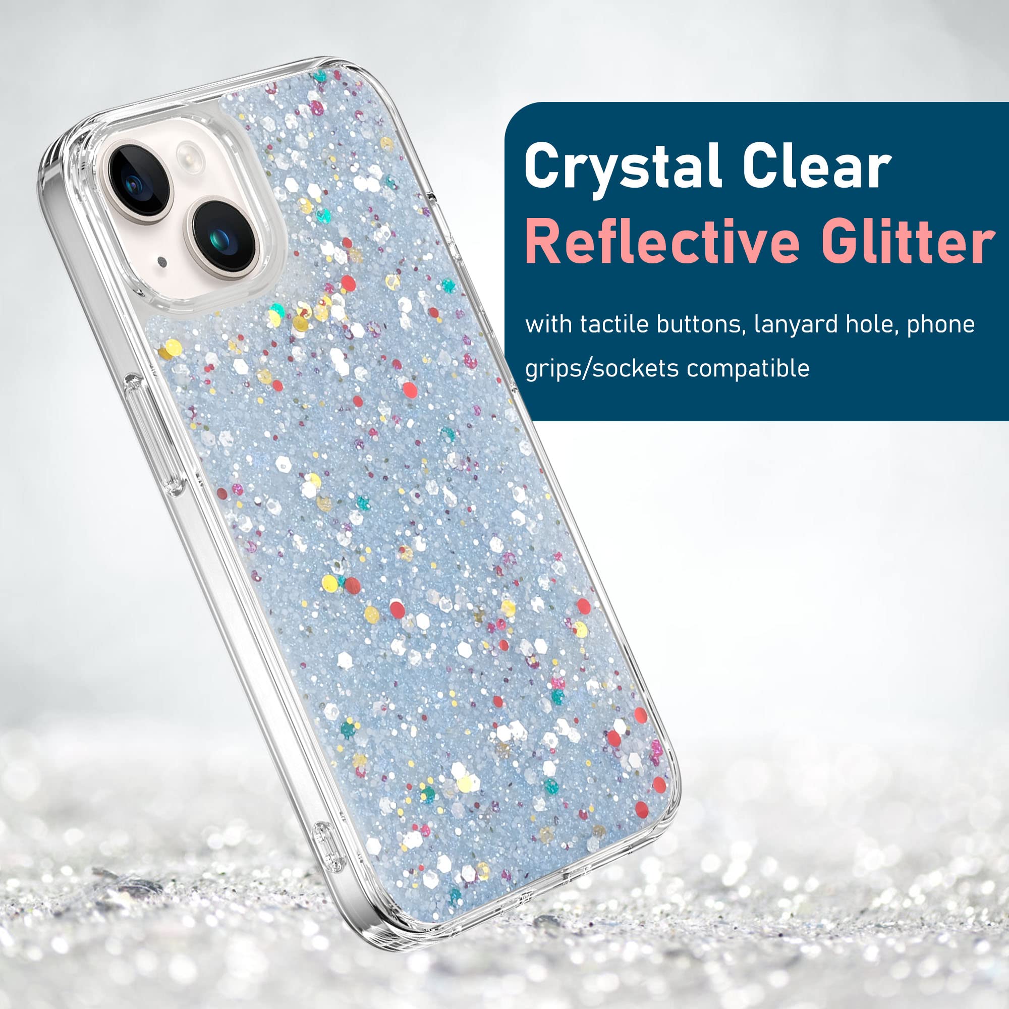 QOVOC Designed for iPhone 13 Mini Case Glitter - Sparkly Protective Phone Case for iPhone 13 Mini 5.4 Inch - Clear/Blue [Endless Memory]