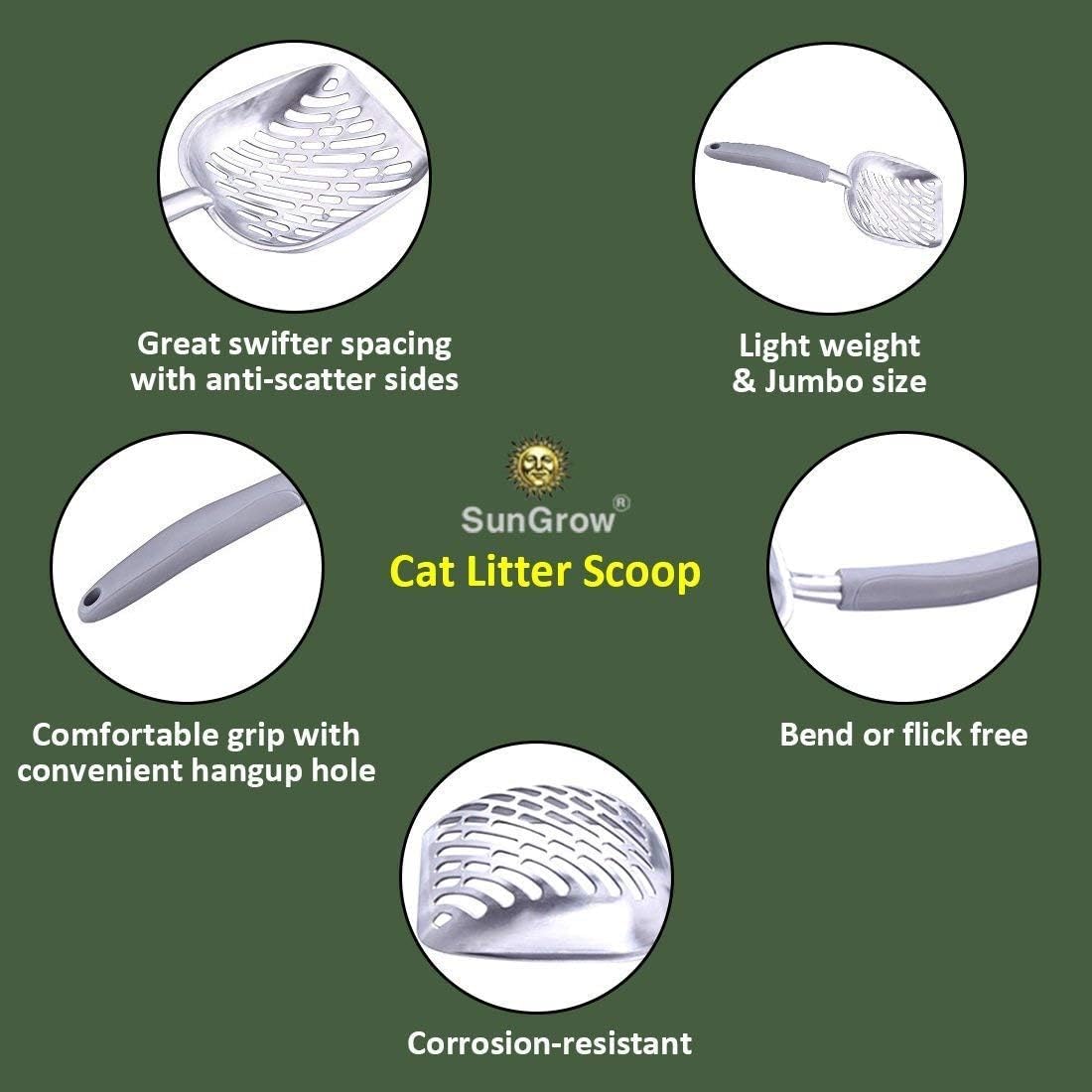 SunGrow Large Cat Litter Scoop, Life Transforming Cat Scooper, Reduces Hand Fatigue, Saves Clear Litter, Makes Scooping Faster and Easier (Pink, Large)