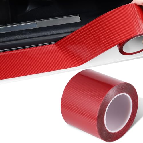 SINGARO 5D Carbon Fiber Car Film Vinyl Car Film Door Sill Protector, Car Bumper Door Sill Protector for Car Accessories, Compatible with Most Cars, Red (2inx33ft)