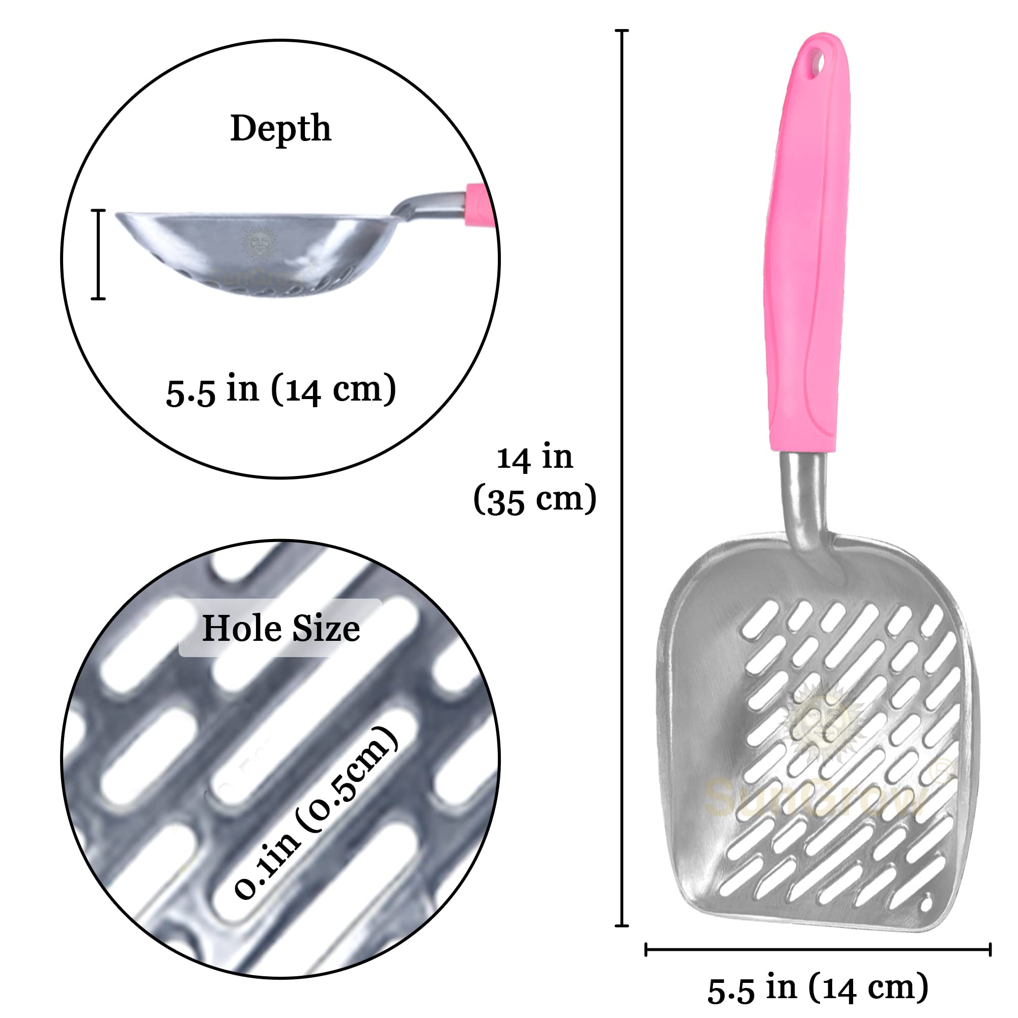 SunGrow Large Cat Litter Scoop, Life Transforming Cat Scooper, Reduces Hand Fatigue, Saves Clear Litter, Makes Scooping Faster and Easier (Pink, Large)