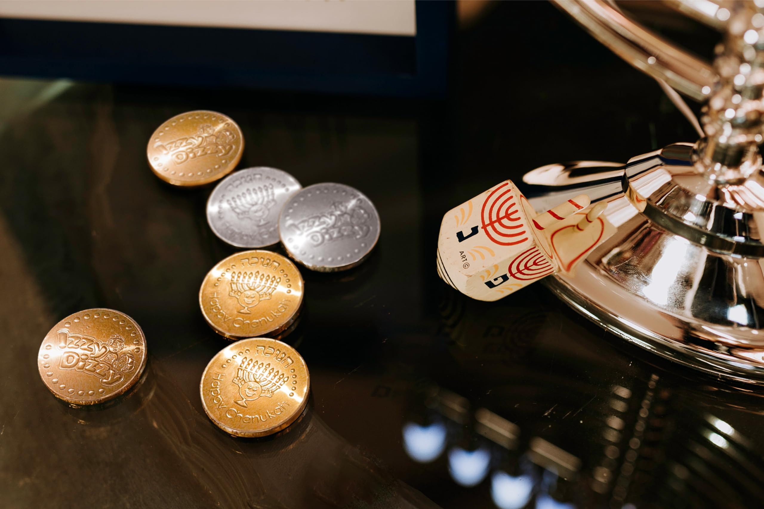 Izzy 'n' Dizzy Hanukkah Gelt Coins Chocolate, Kosher Milk Chocolate Coins Nut Free (Dairy), Filled with Menorah Embossed Hanukkah Gelt Coins (12 Mesh Bags)