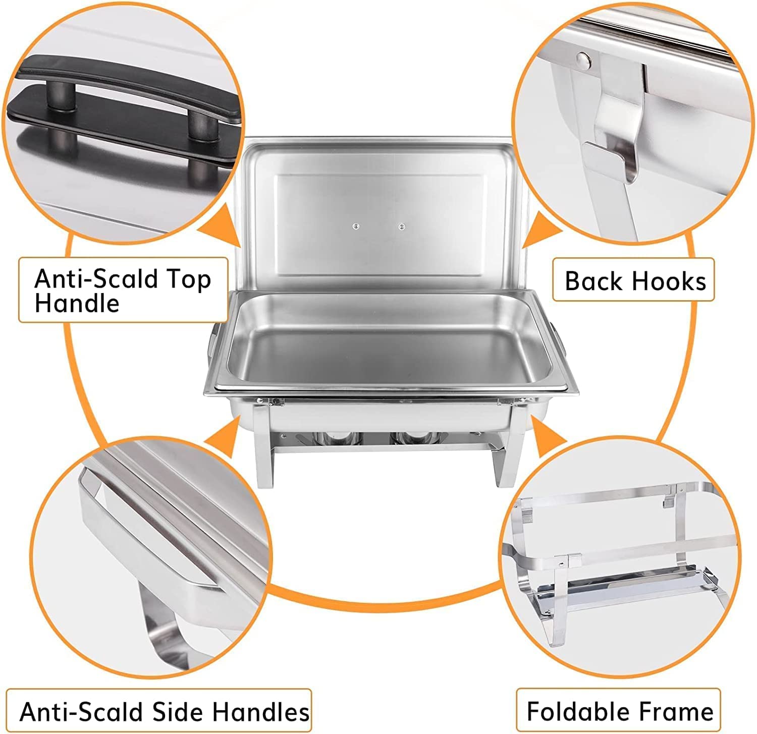 6 Packs Chafing Dish Buffet Set: 9 QT Stainless Steel Food Warmer - 9 Quart Buffet Servers with Fuel Holder & Water Pan - Chafer Set for Banquet Parties Even Catering Wedding (6 Packs)
