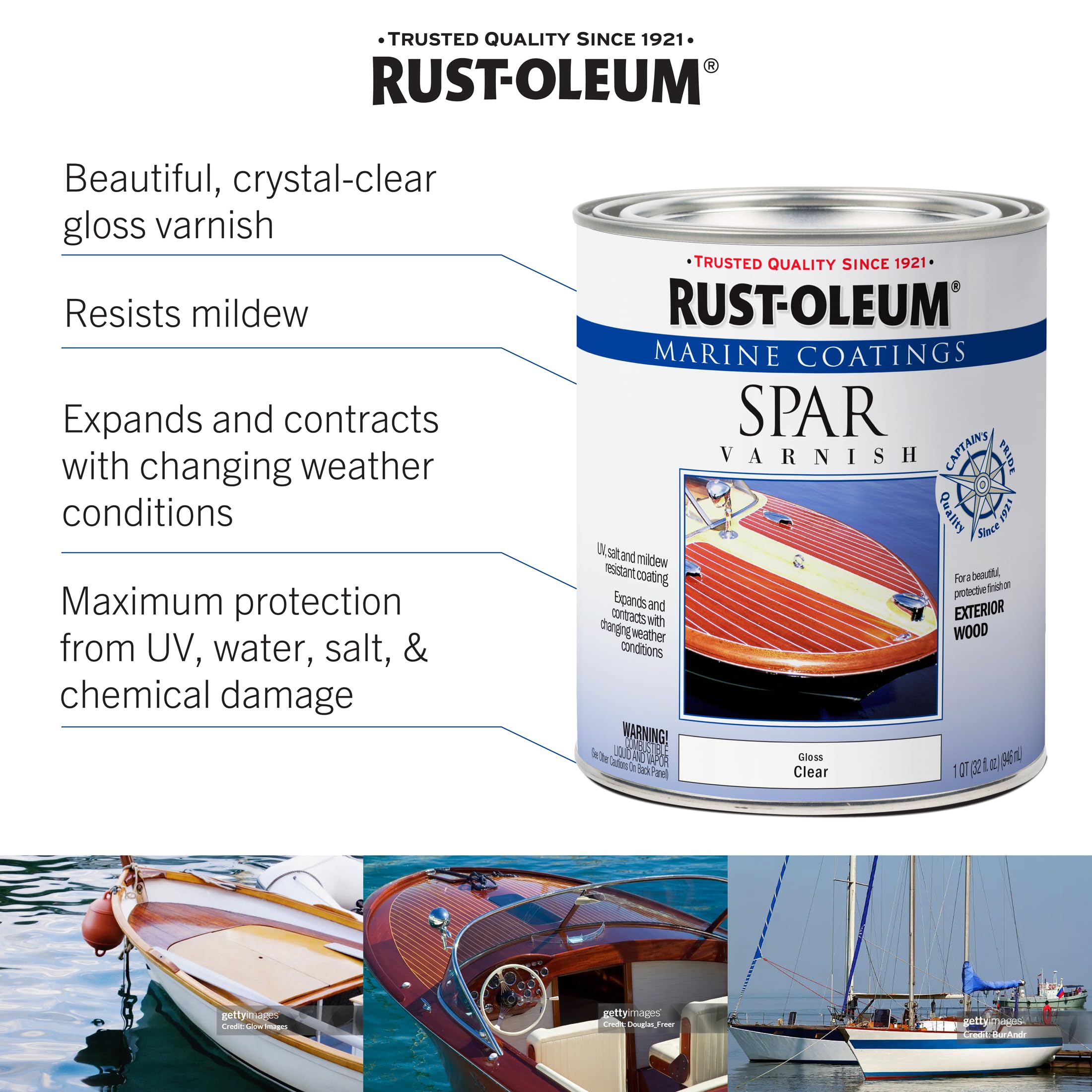 Rust-Oleum 207008 Marine Spar Varnish, Quart, Gloss Clear