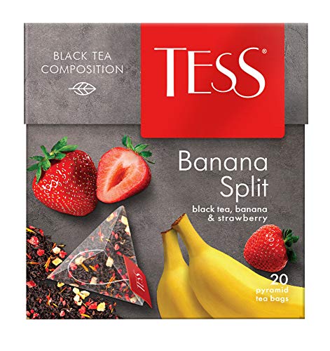 Tess Banana Split Black Tea CompositionBlack Tea, Banana and Strawberry Leaf Tea in 20 Pyramid Sachets