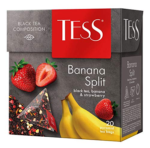 Tess Banana Split Black Tea CompositionBlack Tea, Banana and Strawberry Leaf Tea in 20 Pyramid Sachets