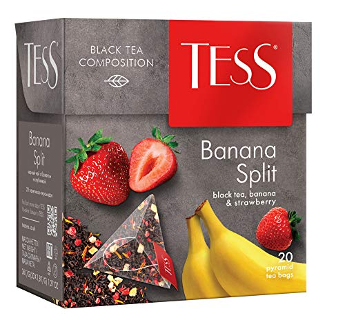 Tess Banana Split Black Tea CompositionBlack Tea, Banana and Strawberry Leaf Tea in 20 Pyramid Sachets