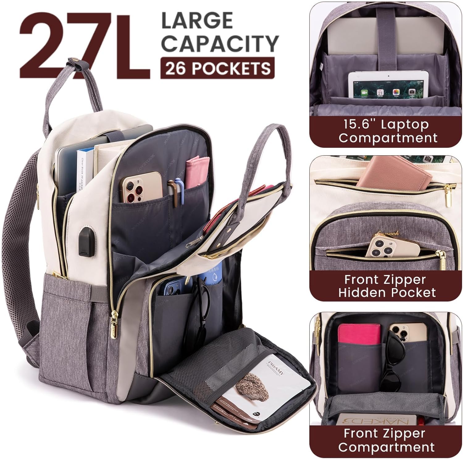 LOVEVOOK Backpack Purse for Women, Fits 15.6 Inch Laptop Backpack, Fashion Travel Work Anti-theft Bag, Business Compute