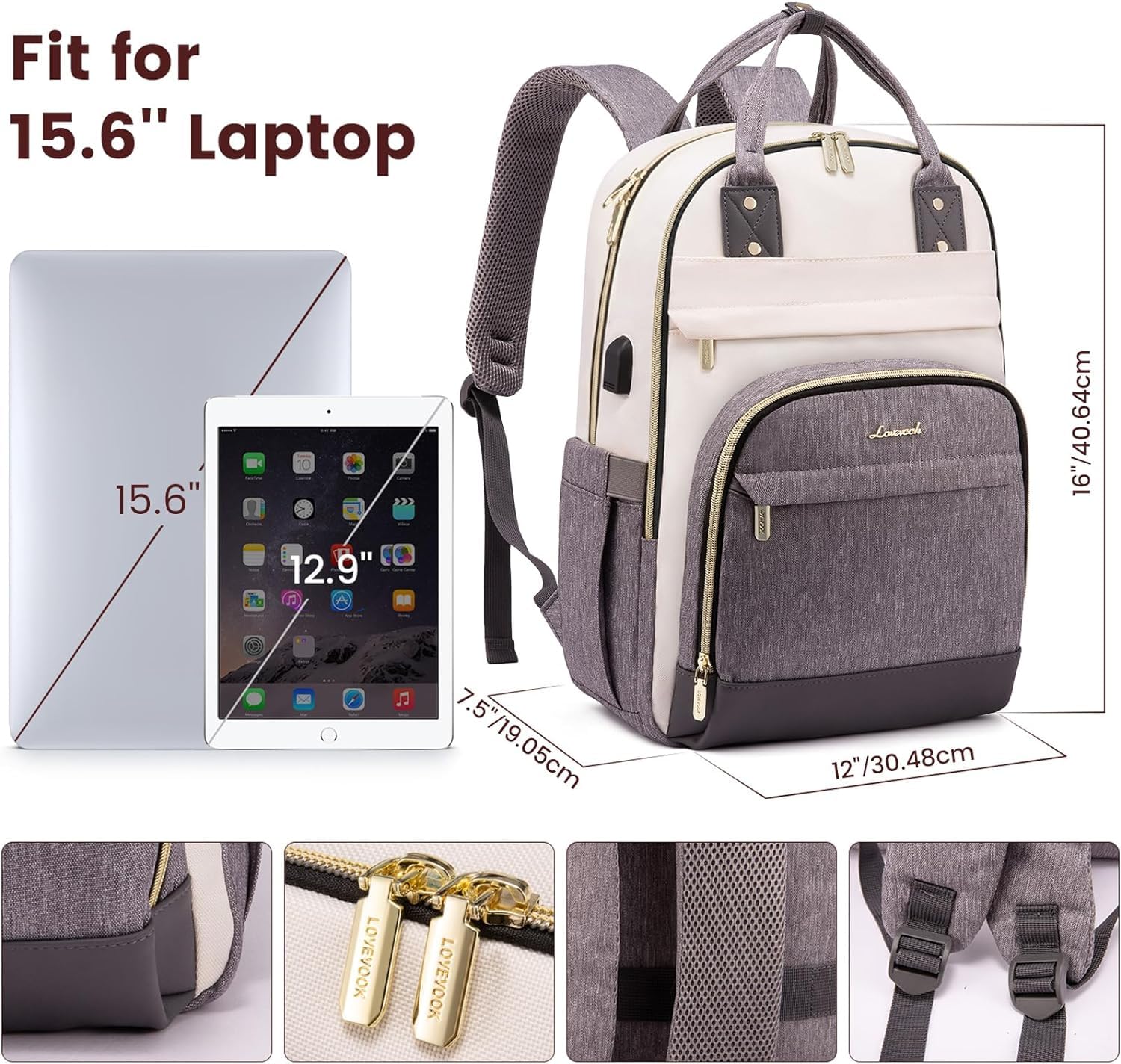 LOVEVOOK Backpack Purse for Women, Fits 15.6 Inch Laptop Backpack, Fashion Travel Work Anti-theft Bag, Business Compute