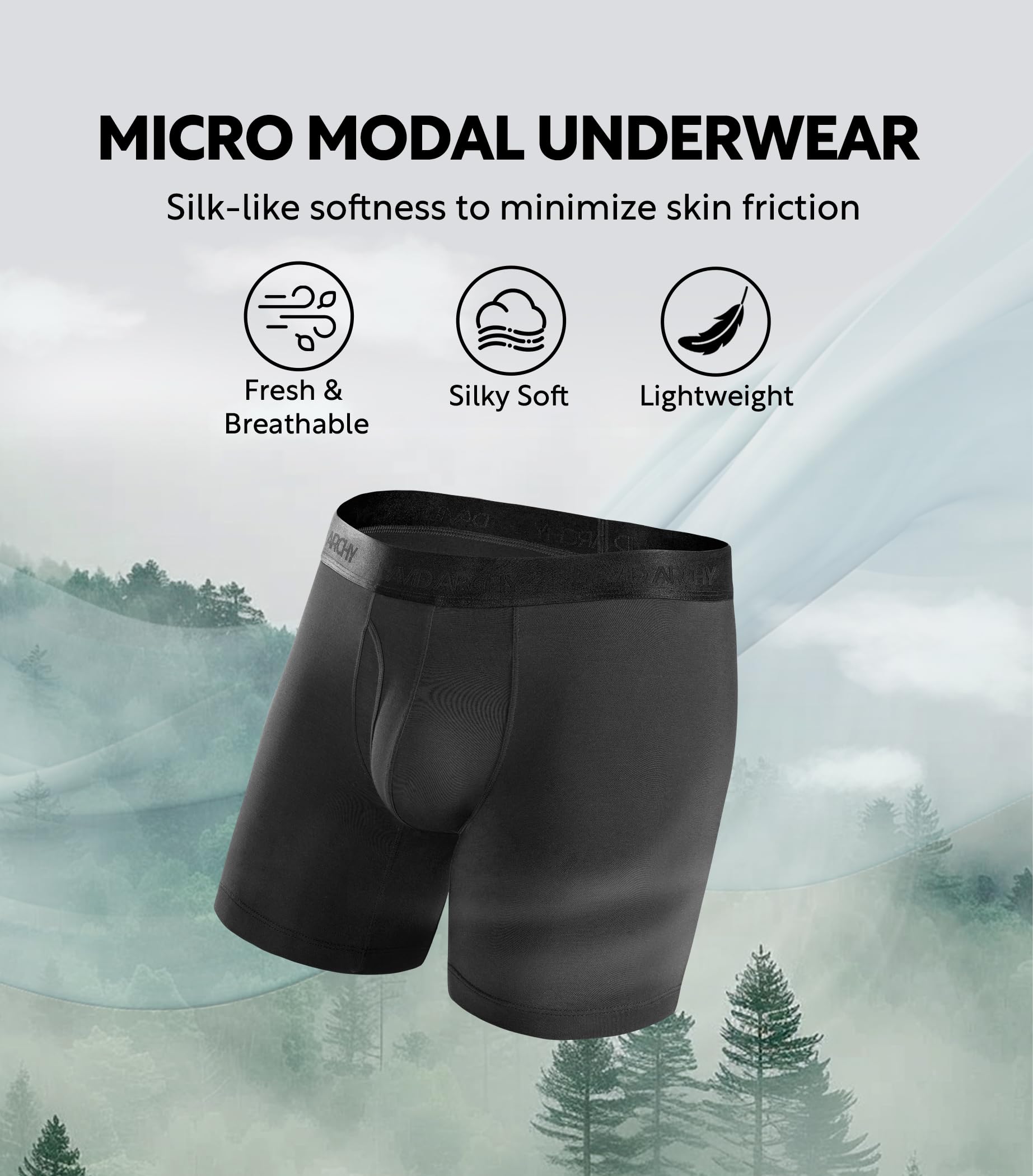 DAVID ARCHY Mens Underwear Ultra Soft Micro Modal Support Pouch Trunks Moisture Wicking Boxer Briefs for Men 3 Packs (S, Black)